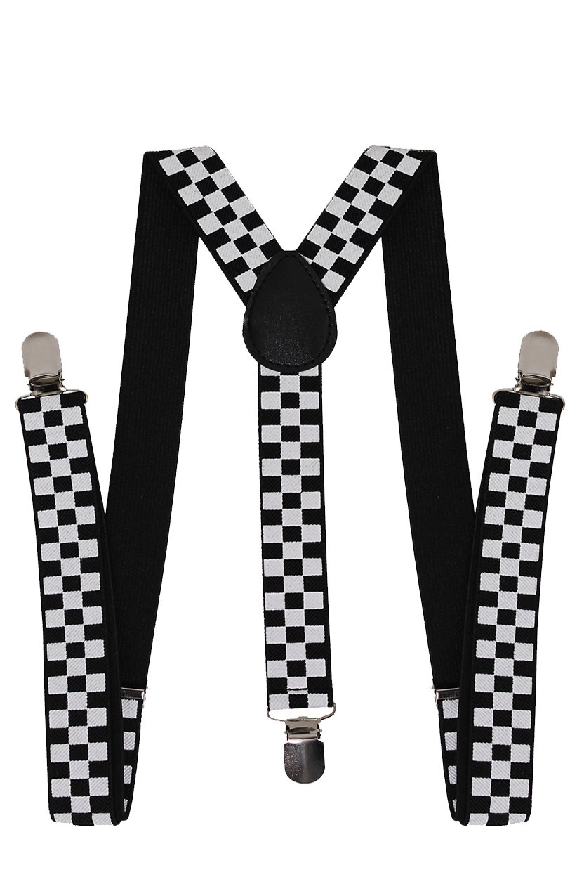 Adjustable Black and White Checkered Braces | I Love Fancy Dress