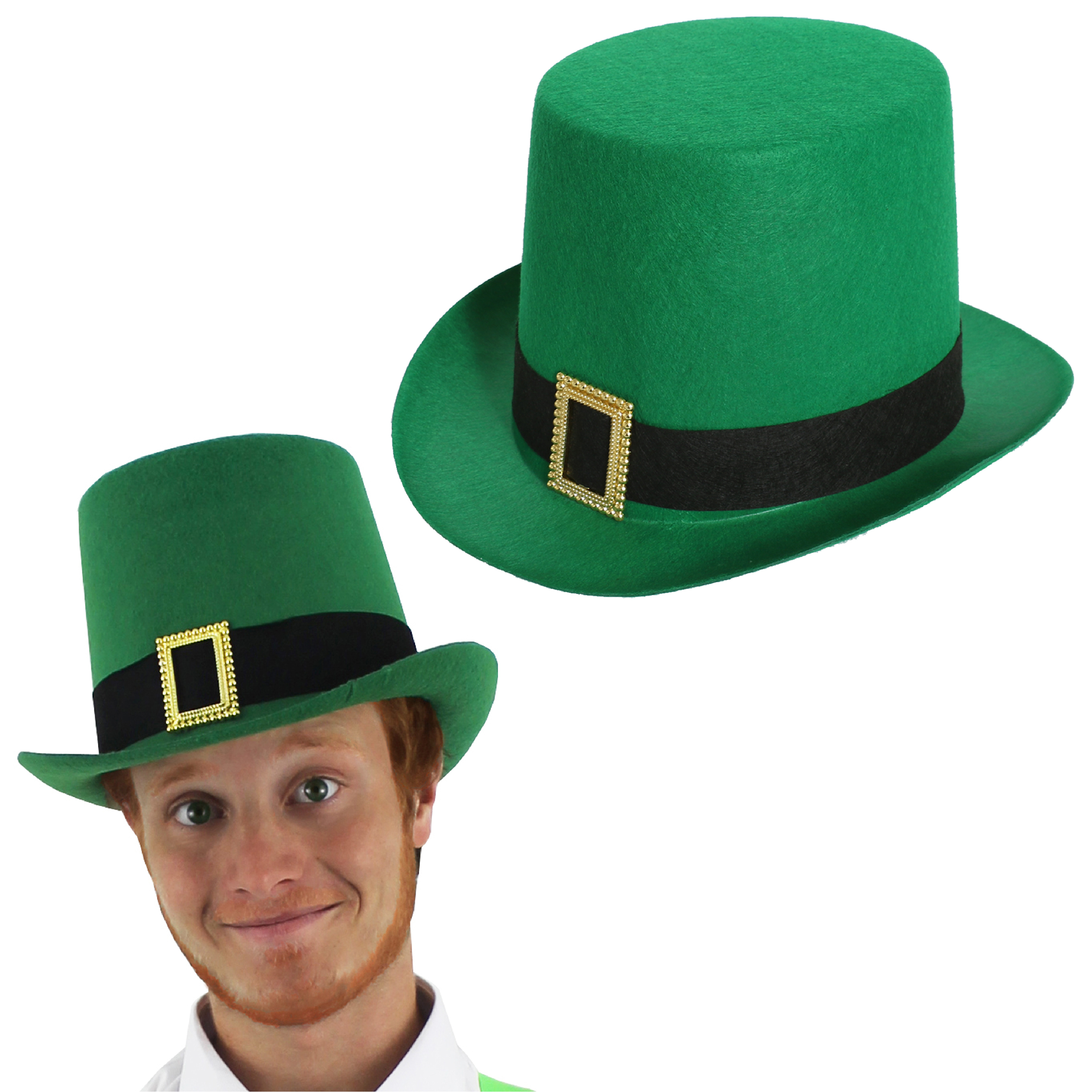 Irish Green Top Hat with Golden Buckle | I Love Fancy Dress