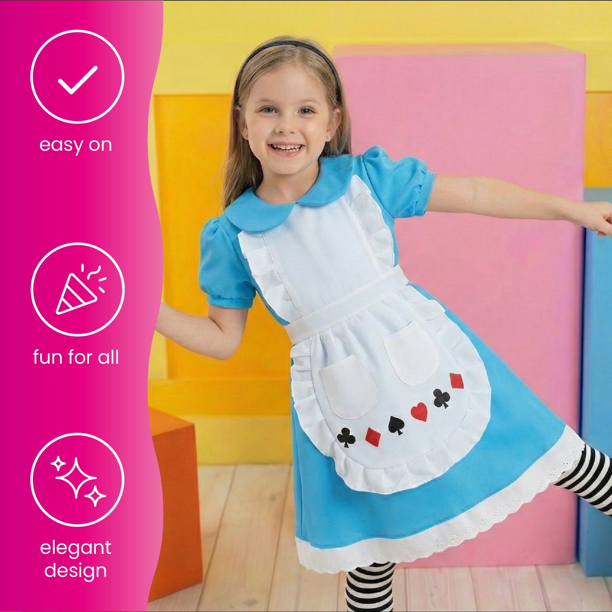 Girls Alice Costume | 4 Pcs | Dress, Headband, Tights & Rabbit | I Love ...
