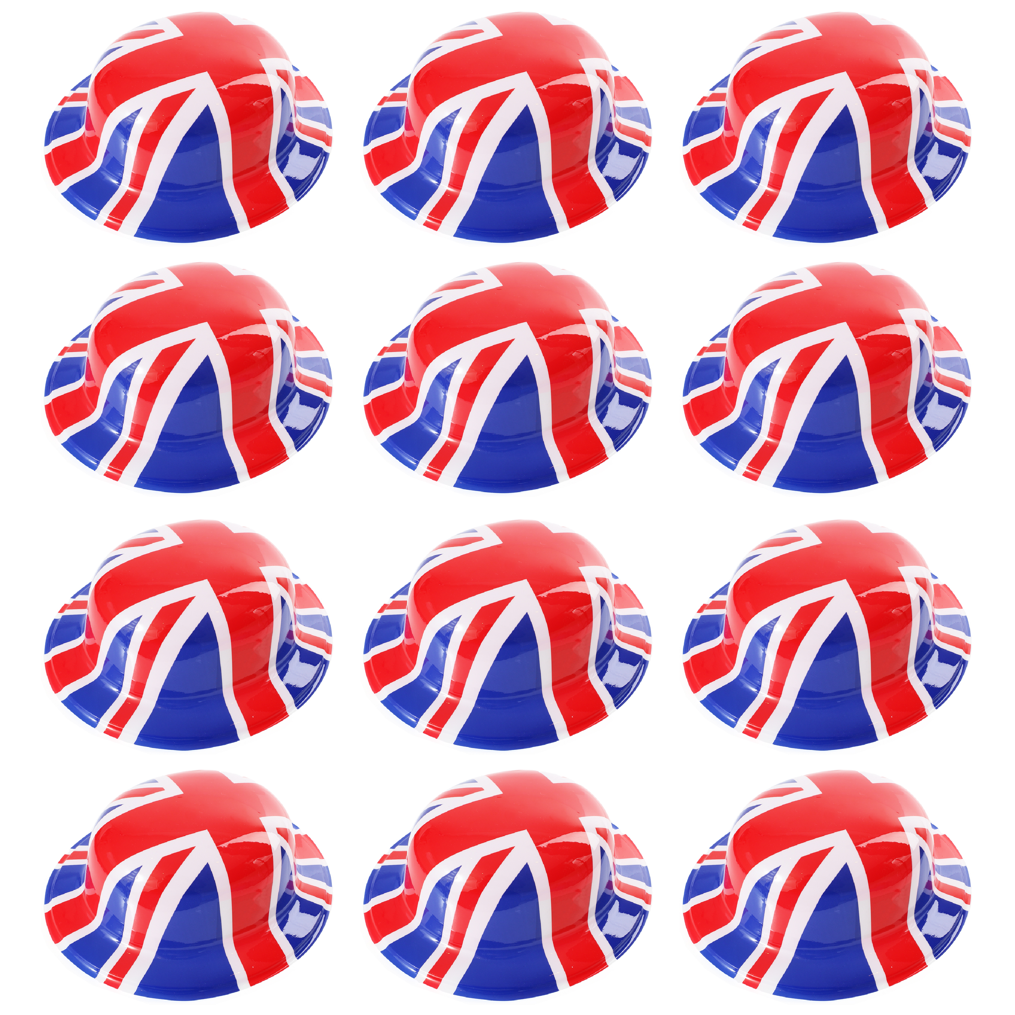 Union Jack Plastic Bowler Hat 12 Pack | I Love Fancy Dress
