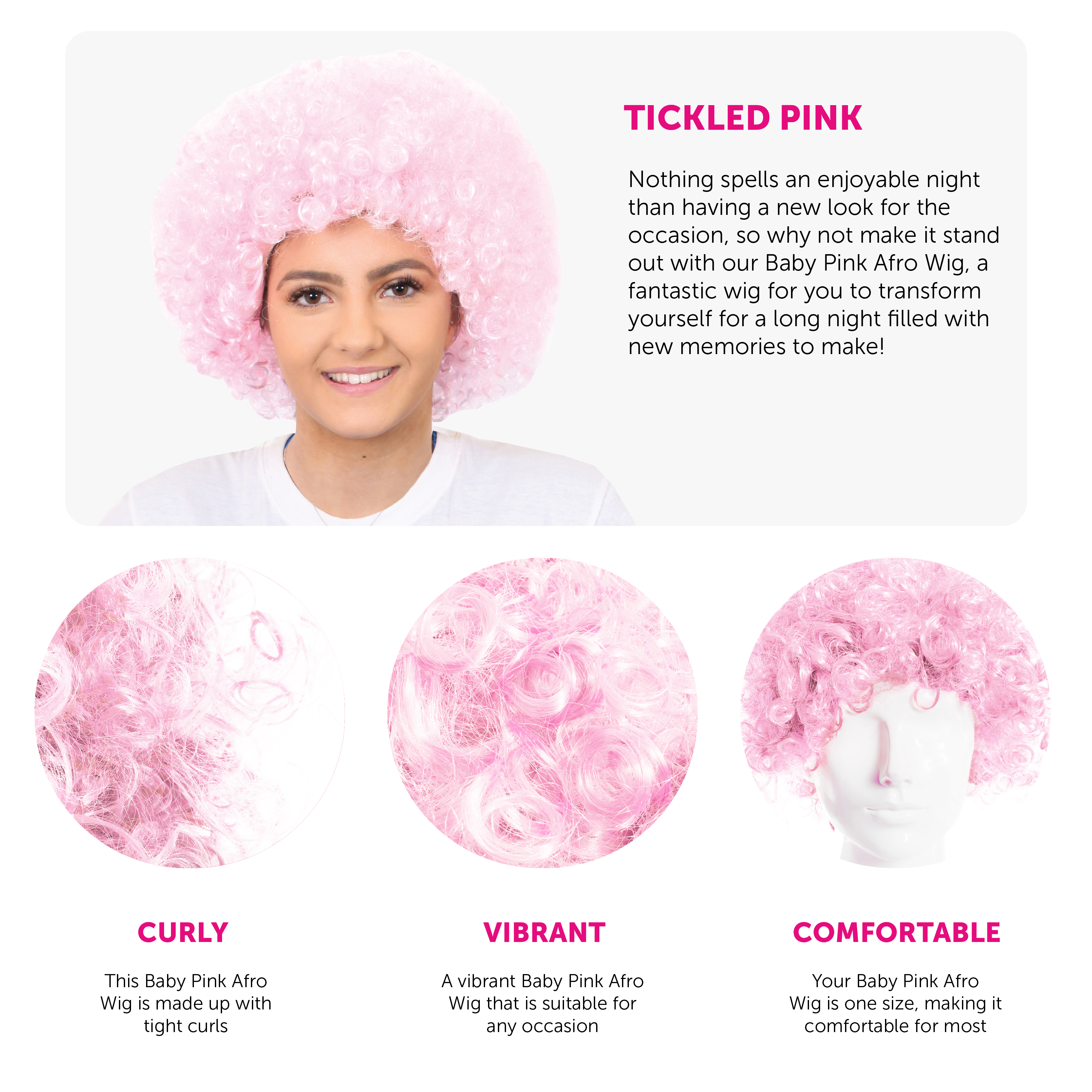 Pink Curly afro wig | I Love Fancy Dress