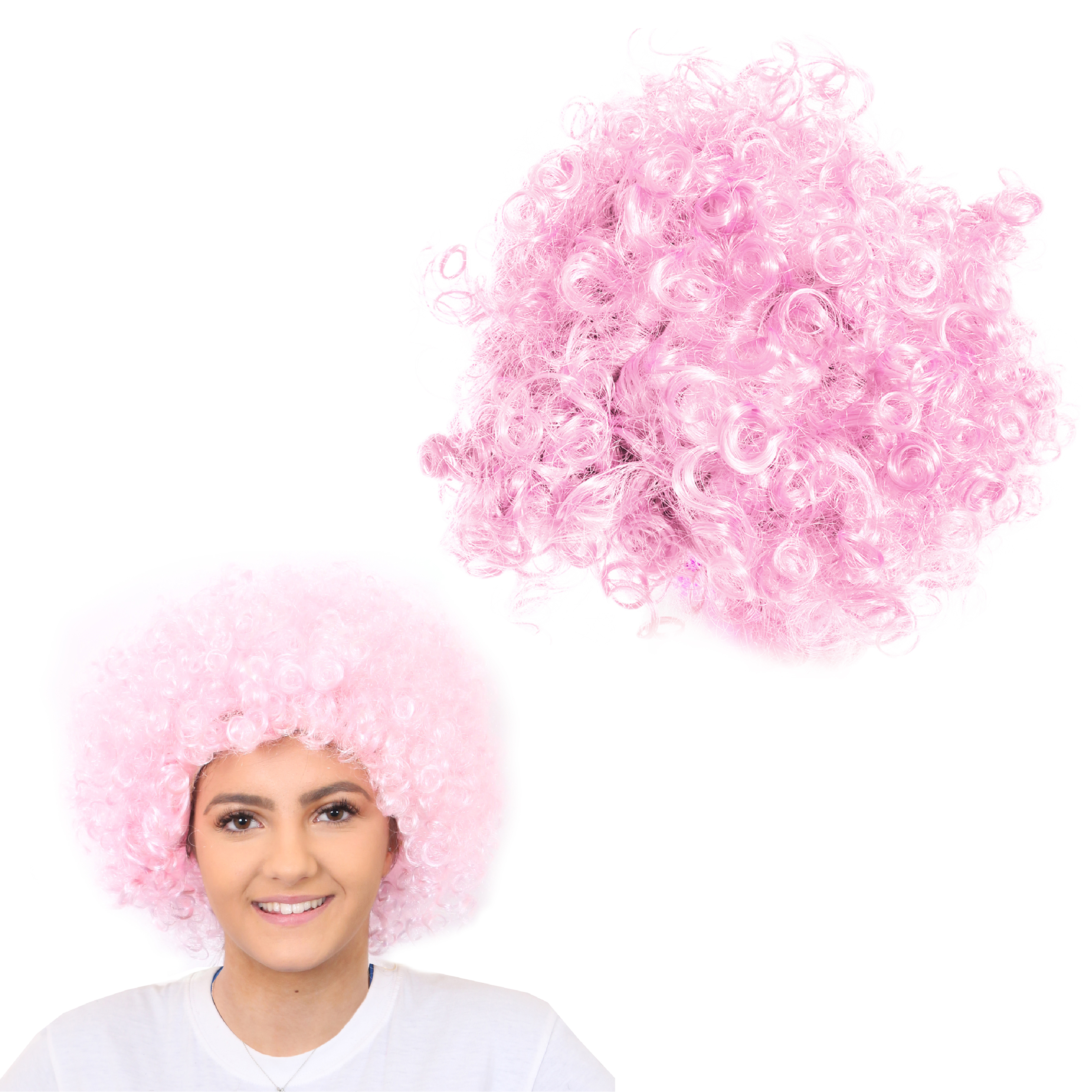 Pink Curly afro wig | I Love Fancy Dress