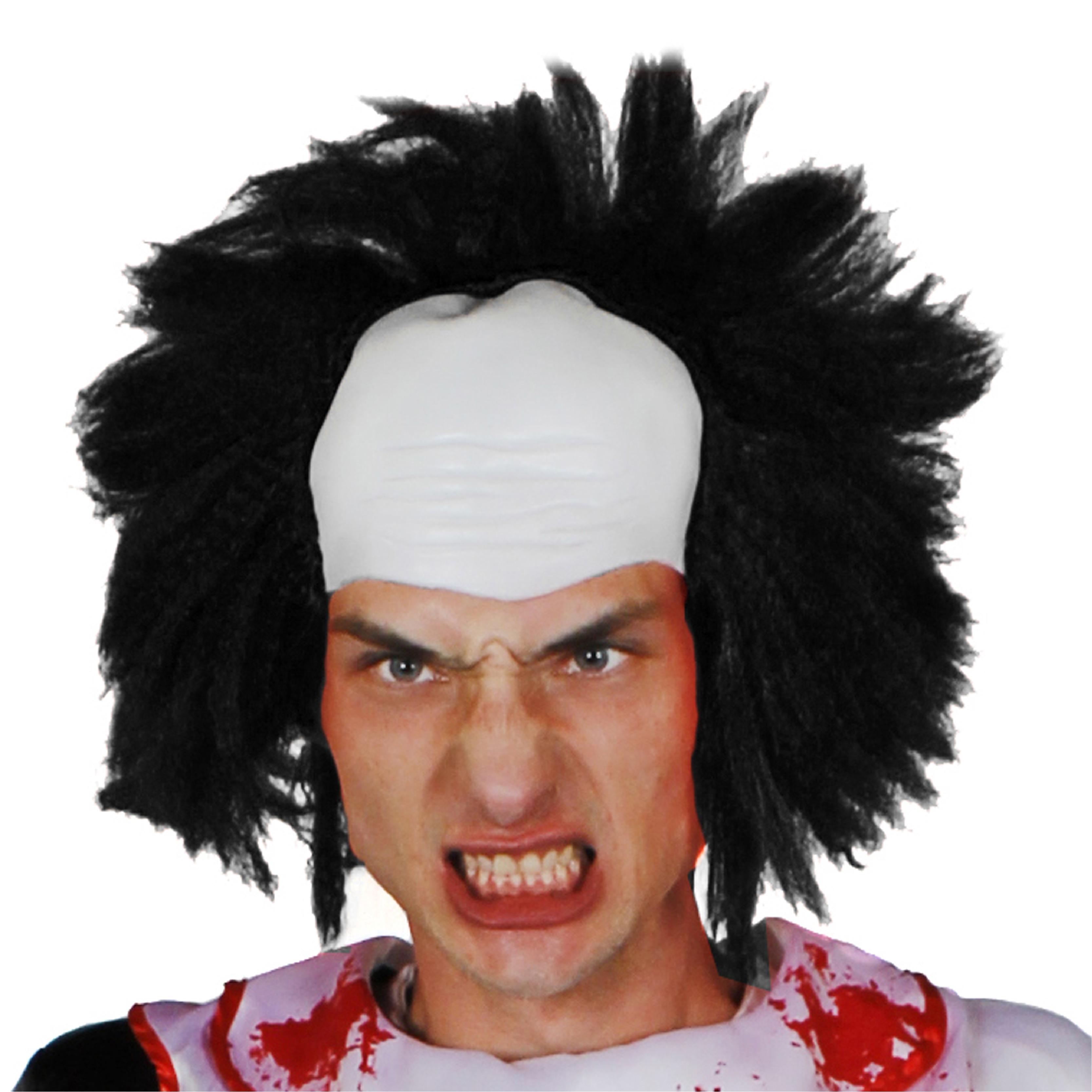 Bald Cap with Attached Black Hair | I Love Fancy Dress