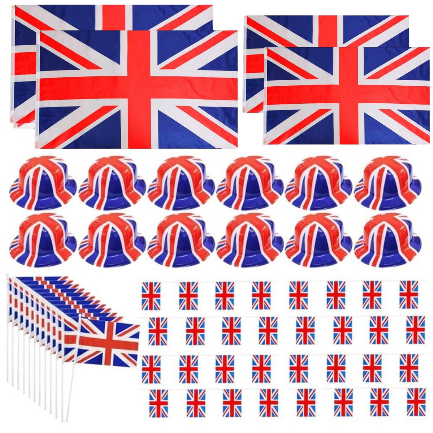 30 Piece Union Jack Party Set – Flags, Bunting & Bowler Hats for ...