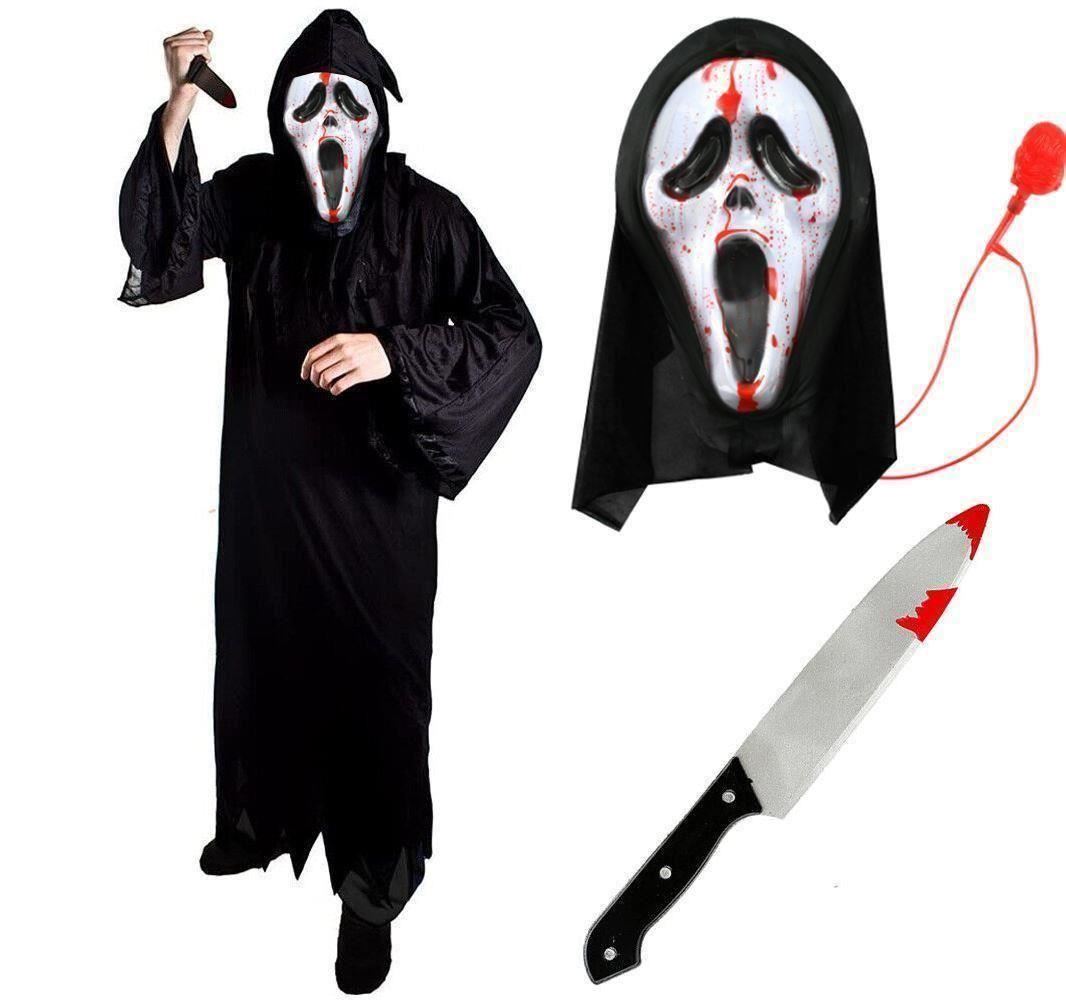 Adults Screamer Costume - Reaper Costume, Blood Pump Mask & Knife Prop ...