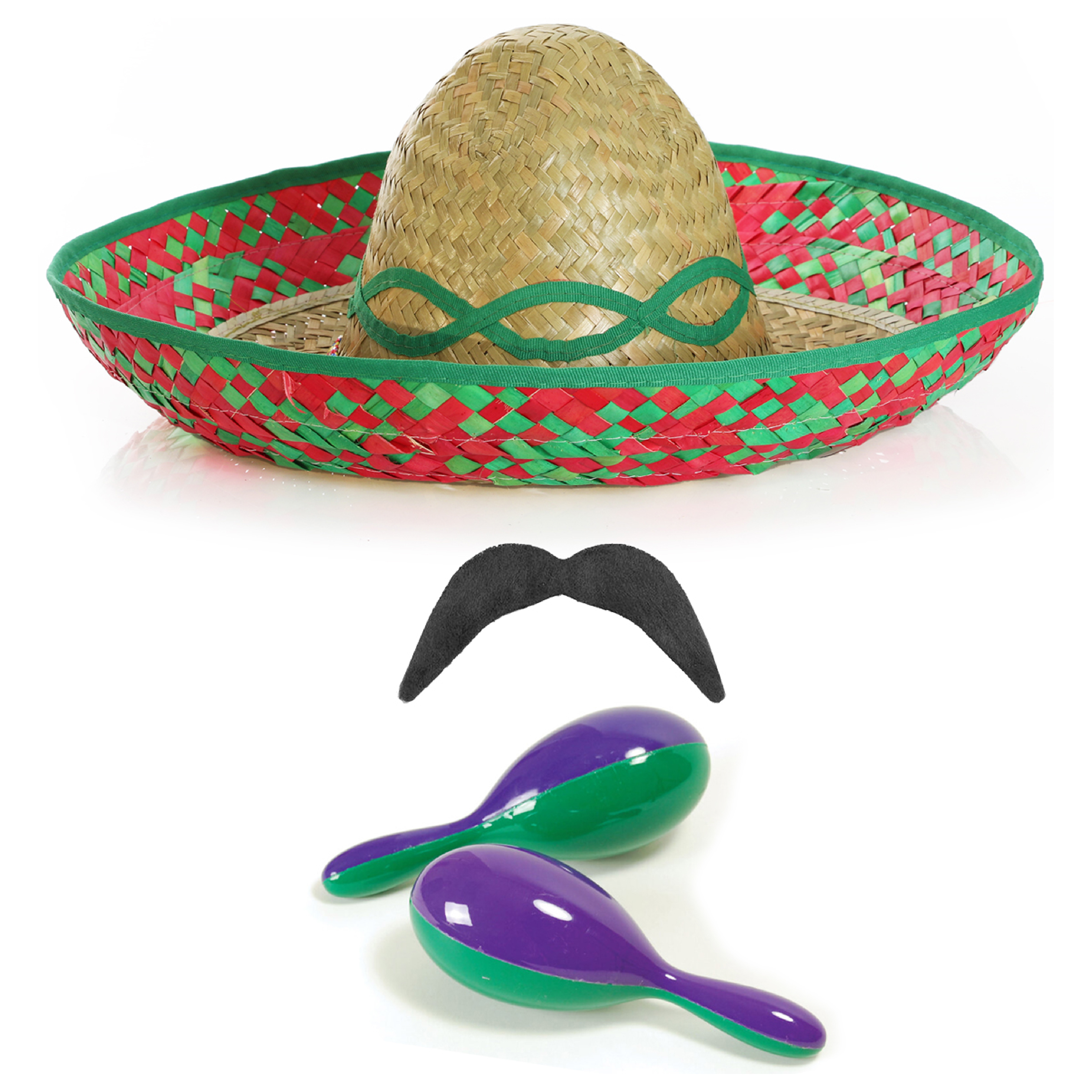 Mexican Set - Green Sombrero Maracas and Tash | I Love Fancy Dress