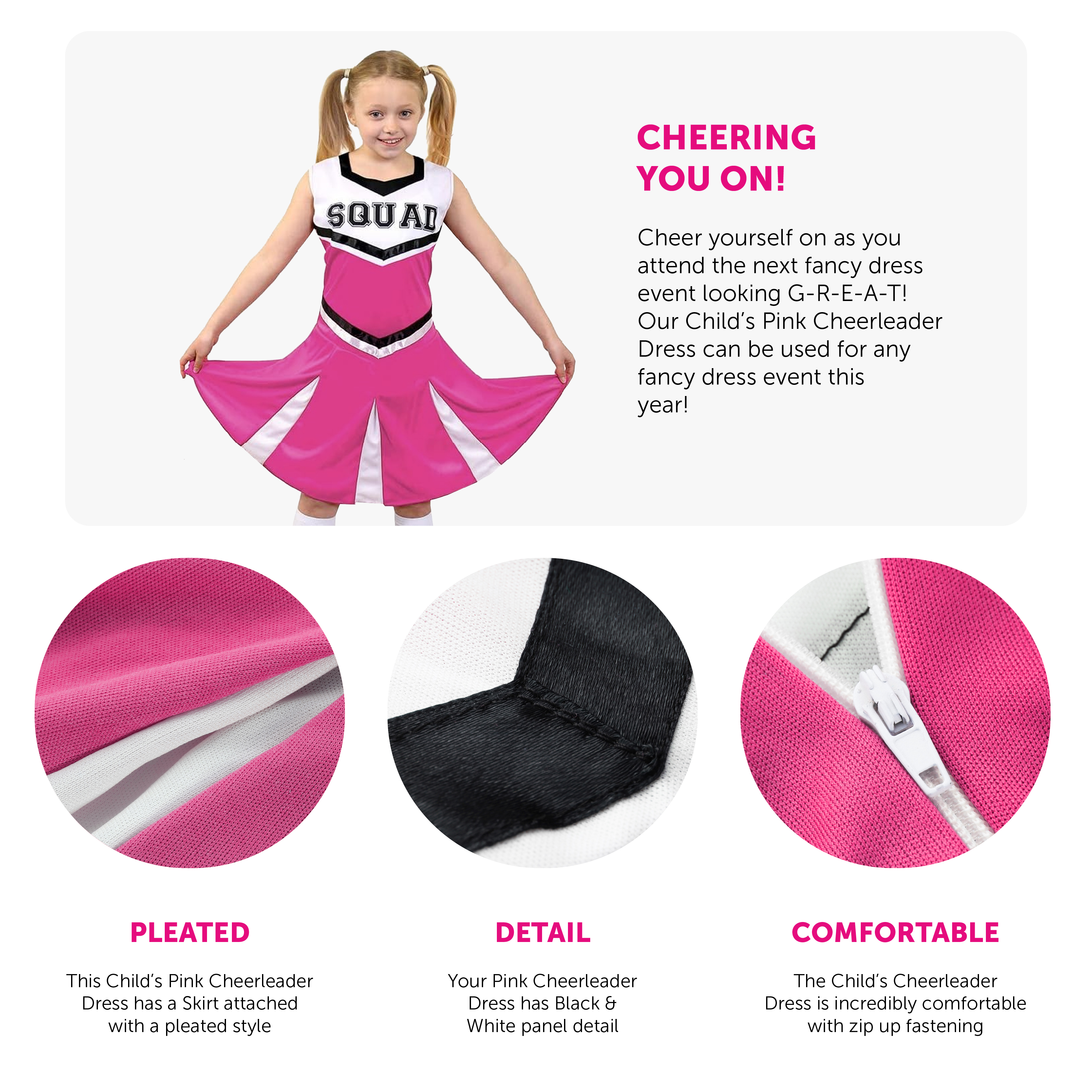 Girls Pink Cheerleader Costume | I Love Fancy Dress